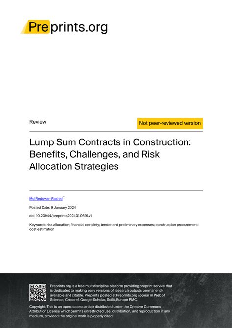 Pdf Lump Sum Contracts In Construction Benefits Challenges And Risk Allocation Strategies