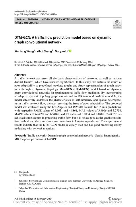 Dtm Gcn A Traffic Flow Prediction Model Based On Dynamic Graph
