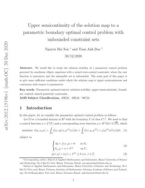 Pdf Upper Semicontinuity Of The Solution Map To A Parametric Boundary