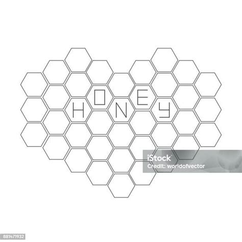 심장의 모양에서 벌집 벌집 요소입니다 꿀 텍스트 아이콘입니다 격리 흰색 배경입니다 평면 디자인입니다 개념에 대한 스톡 벡터 아트