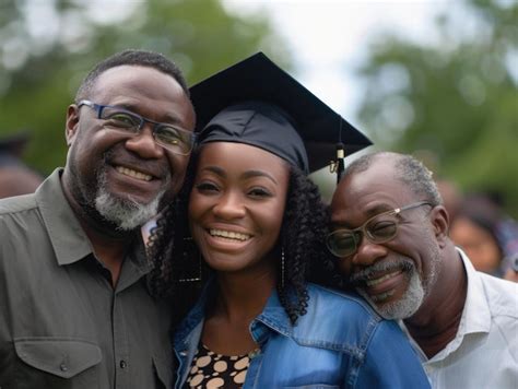A Young Woman Is Smiling And Hugging Two Older Men Concept Of Warmth
