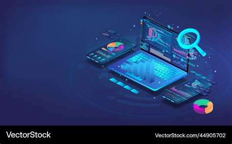 3d Data Analytics On Different Devices Phone Vector Image