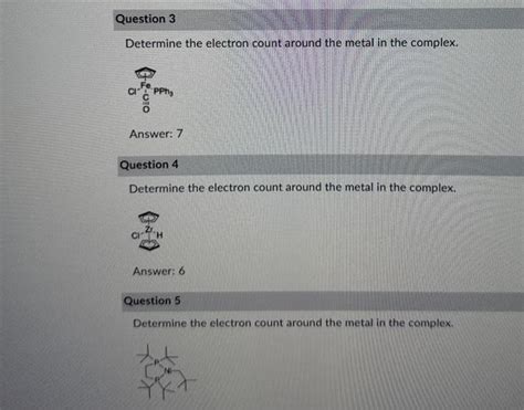 Solved Determine The Electron Count Around The Metal In The Chegg Com