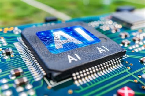 Ai Microchip On Circuit Board In Outdoor Environment With Green And Blue Colors Advanced
