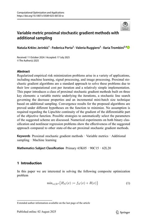 Pdf Variable Metric Proximal Stochastic Gradient Methods With Additional Sampling