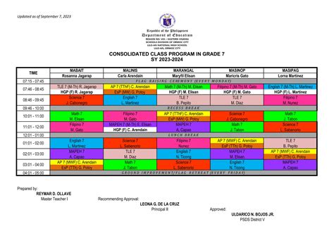Jhs Consolidated Class Program Sep 2023 Pdf