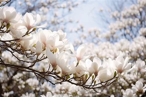 맑고 화창한 날에 하얀 목련 나무가 꽃을 피운다 계절 높은 해상도 꽃 배경 일러스트 및 사진 무료 다운로드 Pngtree