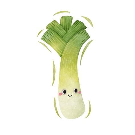 Acuarela Lindo Puerro Personaje De Dibujos Animados Ilustración