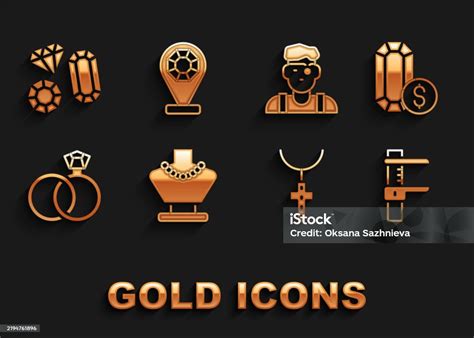 마네킹 보석 온라인 쇼핑 캘리퍼스 또는 캘리퍼스 및 스케일 기독교 크로스 체인 결혼 반지 보석상 보석 및 상점 아이콘에 목걸이 세트 벡터 0명에 대한 스톡 벡터 아트 및