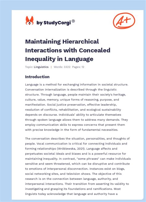 Maintaining Hierarchical Interactions With Concealed Inequality In Language Free Essay Example
