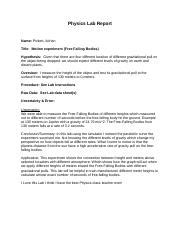 Physics Lab Mod 2 Docx Physics Lab Report Name Pickett Adrian Title Motion Experiment Free
