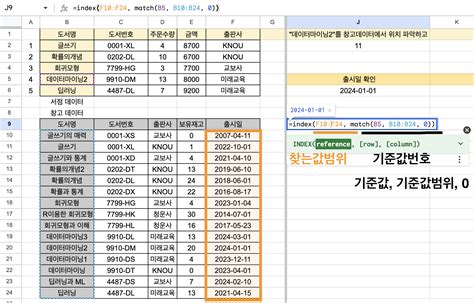 [구글시트활용 Sql쿼리 대시보드제작] 3 구글시트에서 Index And Match와 Xlookup로 텍스트 가공하기 Arrayformula로 다중조건 범위