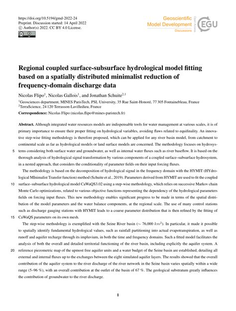 Pdf Regional Coupled Surface Subsurface Hydrological Model Fitting