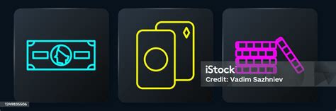 세트 라인 스택 종이 돈 현금 카지노 칩과 카드 놀이의 갑판 검은 색 사각형 버튼 벡터 0명에 대한 스톡 벡터 아트 및 기타 이미지 Istock