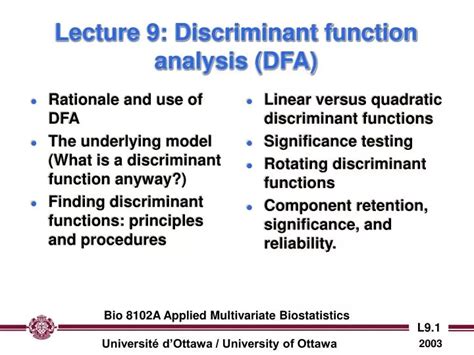 Ppt Lecture 9 Discriminant Function Analysis Dfa Powerpoint