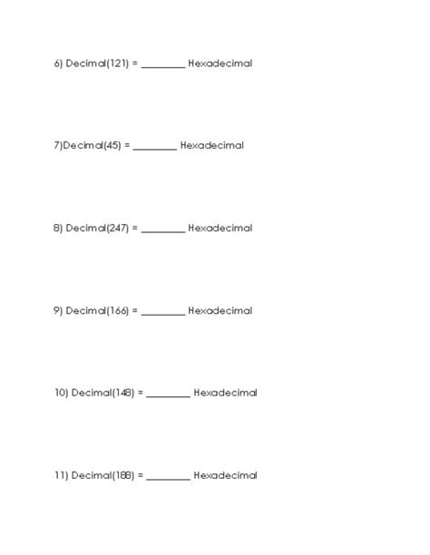 Decimal To Hexadecimal Conversion Worksheet Essential Coding Set 1