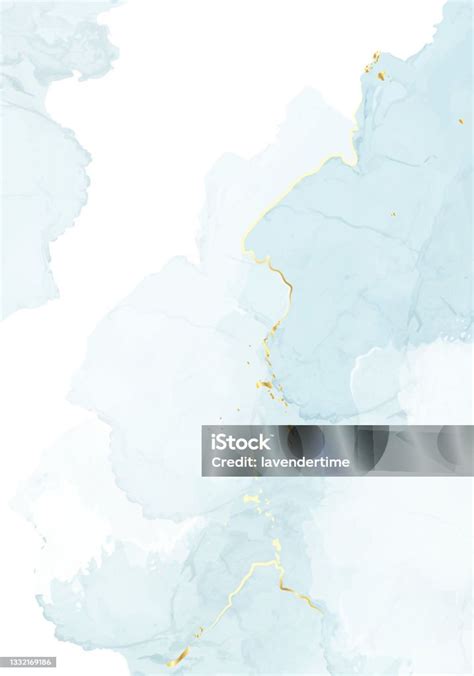 밝은 파란색 수채화 유체 페인팅 벡터 디자인 카드 더스티 블루와 골든 지오드 프레임 배경 주제에 대한 스톡 벡터 아트 및 기타 이미지 배경 주제 수채화 결혼식