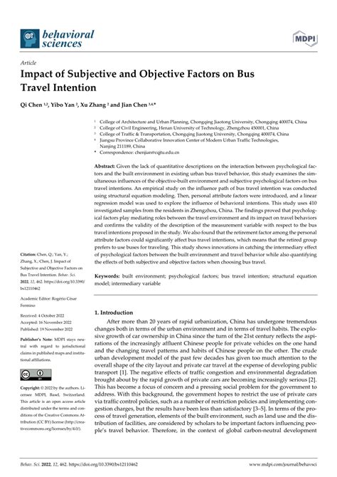 Pdf Impact Of Subjective And Objective Factors On Bus Travel Intention