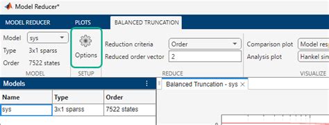 Specify Options For Balanced Truncation In Model Reducer