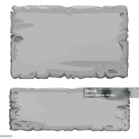 스톤 태블릿 세트 흰색 배경에 고립 만화 스타일의 금이 요소바위 배너 회색 프레임 인터페이스 Ui 게임에 대한 블록 볼더 그래픽 사용자 인터페이스에 대한 스톡 벡터 아트 및