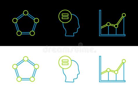 Set Line Graph Schedule Chart Diagram Geometric Figure Pentagonal Prism And Calculation Icon