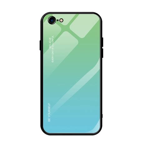 For Iphone 8 7 Gradient Color Glass Case Sky Blue