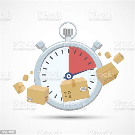 골판지 상자가 스톱워치 주위를 날아다녔습니다 배달 화물 계시기에 대한 스톡 벡터 아트 및 기타 이미지 계시기 디자인 배달 Istock