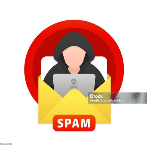스팸 이메일 벡터 아이콘입니다 광고 피싱 스팸 메시지를 통한 맬웨어 배포 스팸 이메일 메시지 배포 악성 코드 확산 바이러스 해커 및 사이버 범죄자 벡터 그림 간통에 대한
