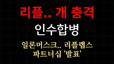 리플 Xrp 리플랩스 일론머스크 역대급 합병 추진한다 Youtube