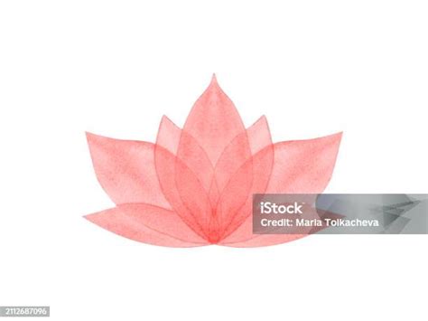 추상 피는 연꽃 기호입니다 수련으로 그린 손입니다 단순히 빨간 꽃 로터스 아이콘입니다 기하학적 모양 수채화 양식화 된 그림은 흰색 배경에 고립되어 있습니다 디자인 로고