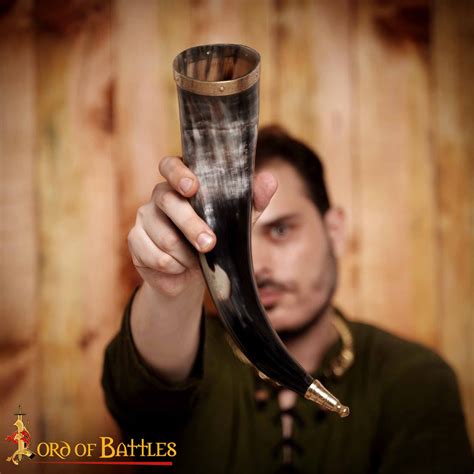 Medieval Viking Drinking Ox Horn With Pure Brass Fittings Genuine Ox Horn