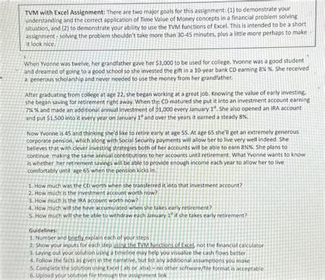 Solved Tvm With Excel Assignment There Are Two Major Goals