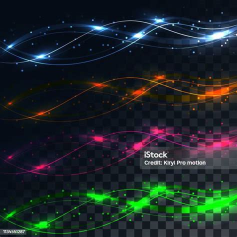 에너지의 여러 가지 추상적인 라인의 세트 사각형의 반투명 어두운 제곱 배경에 파도의 마법의 전기 마법의 라인 벡터 일러스트 0명에 대한 스톡 벡터 아트 및 기타 이미지