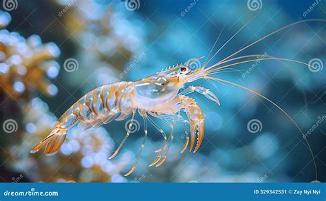 A Single Live Shrimp Suspended In Water Stock Image Image Of Macro