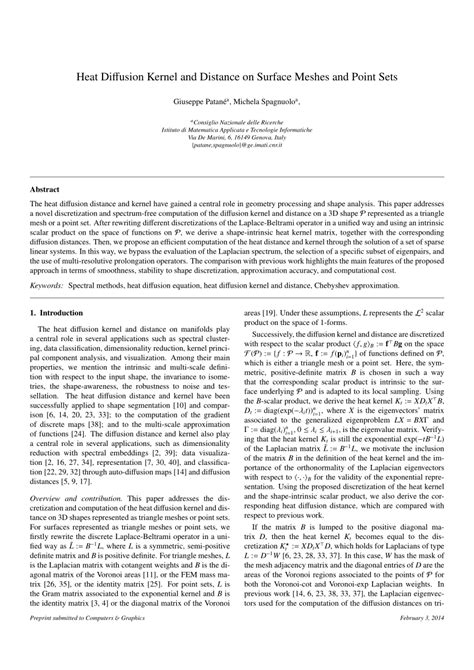 Pdf Smi 2013 Heat Diffusion Kernel And Distance On Surface Meshes And Point Sets