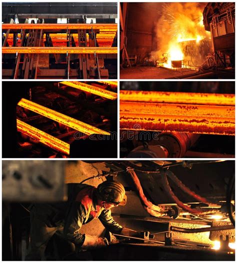 Collage Of Industry Production In A Steel Mill Factory Editorial Image Image Of Collage