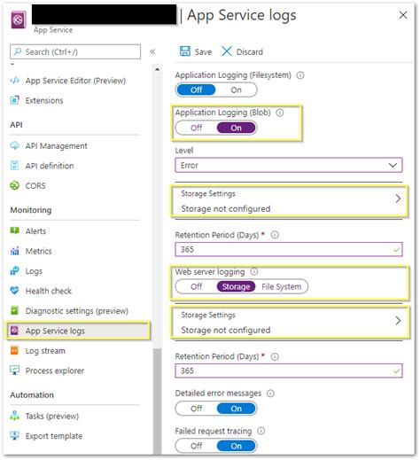 Azure Cli Configuring The App Service Logs Stack Overflow