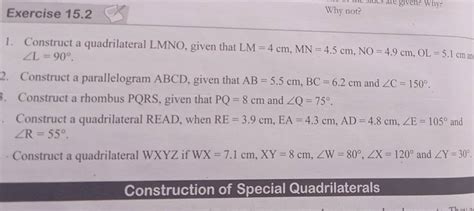 exercise 15 2 why not 1 construct a quadrilateral lmno given that lm 4