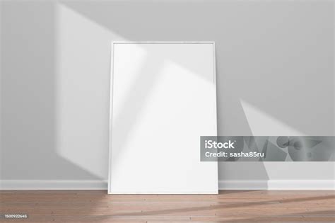 레이아웃에 대한 디자인 템플릿입니다 흰 벽과 나무 바닥에 사실적인 흰색 나무 빈 프레임 3d 렌더링 0명에 대한 스톡 사진 및 기타 이미지 Istock