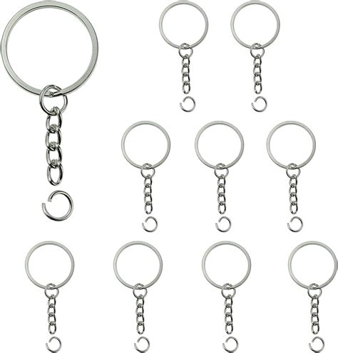 10pcs Metal Split Key Ring Set With Chain And Jump Ring 25mm Hoop For