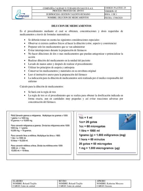 Dilucion De Medicamentos Pdf