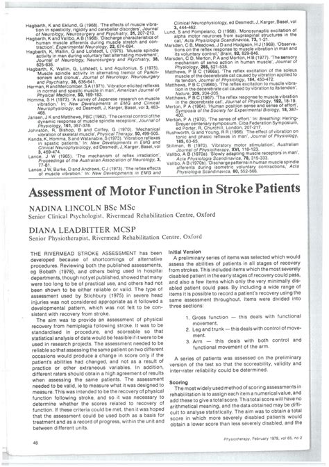 Pdf Assessment Of Motor Function In Stroke Patients