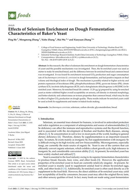 Pdf Effects Of Selenium Enrichment On Dough Fermentation