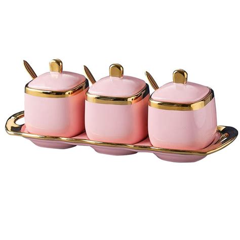 Fvstar 3pcs Ceramic Condiment Pots Porcelain Sugar Bowls Decorative