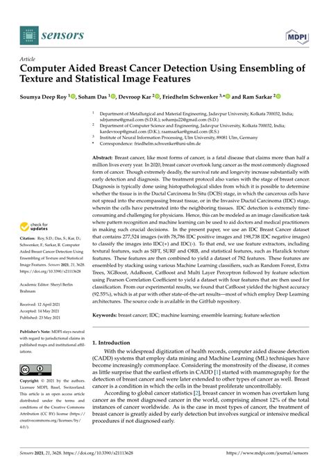 Pdf Computer Aided Breast Cancer Detection Using Ensembling Of Texture And Statistical Image