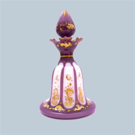 Rare Antique Bohemian Purple And White Overlaid Opaline Perfume Bottle