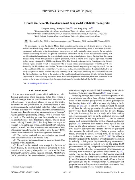 Pdf Growth Kinetics Of The Two Dimensional Ising Model With Finite