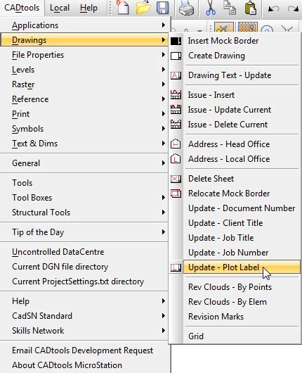 CADtools Tools Drawing Setup Tools Update Plot Label