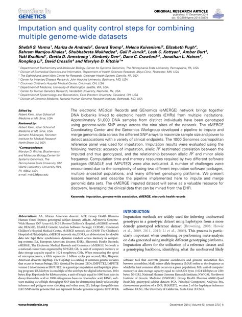 Pdf Imputation And Quality Control Steps For Combining Multiple