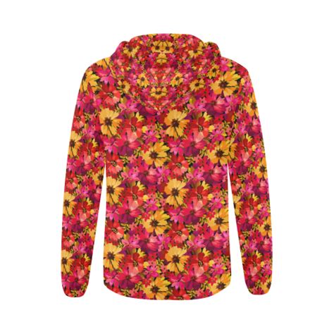 Flower Pattern All Over Print Full Zip Hoodie For Women Model H14
